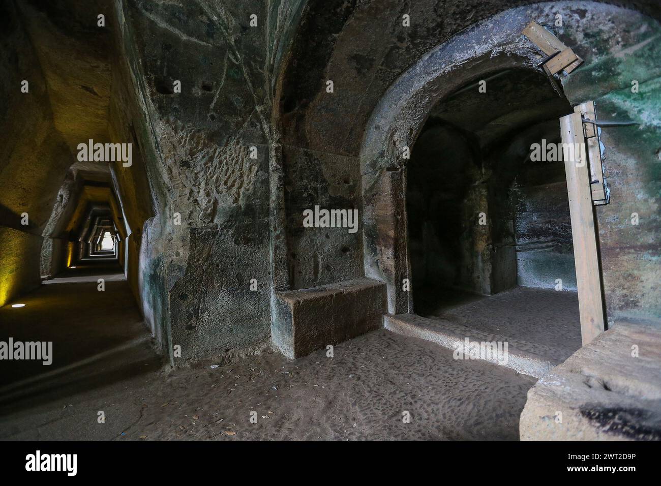 The interior to the cave of the Sibilla Cumana, the priestess of Apollo ...