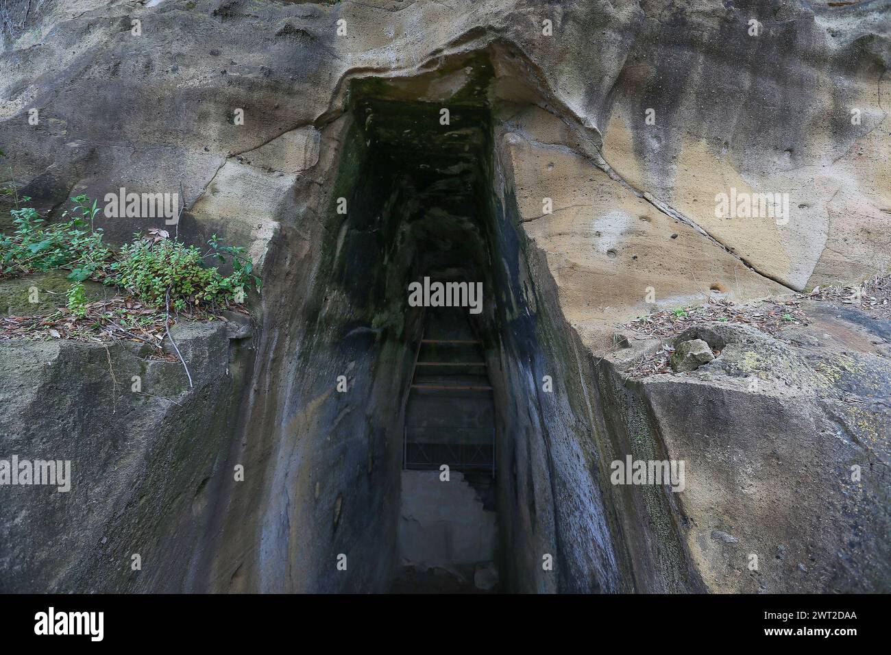 One of the external entrances to the cave of the Sibilla Cumana, the ...