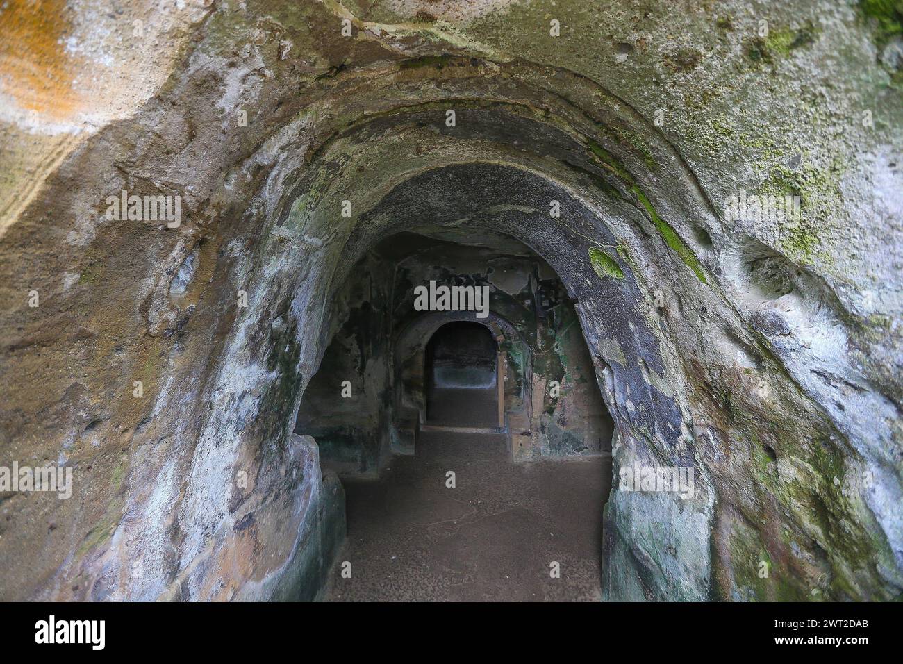 The interior of the cave of the Sibilla Cumana, the priestess of Apollo ...