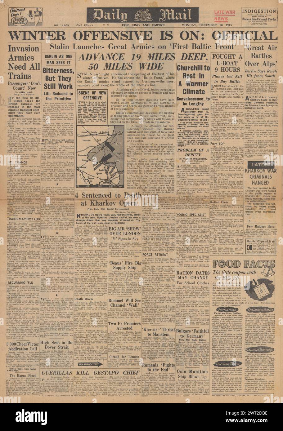 1943 Daily Mail front page reporting Winter offensive on Eastern Front ...