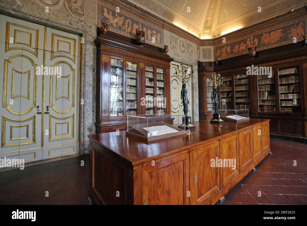 The library in the royal apartments inside the Royal Palace of Caserta ...