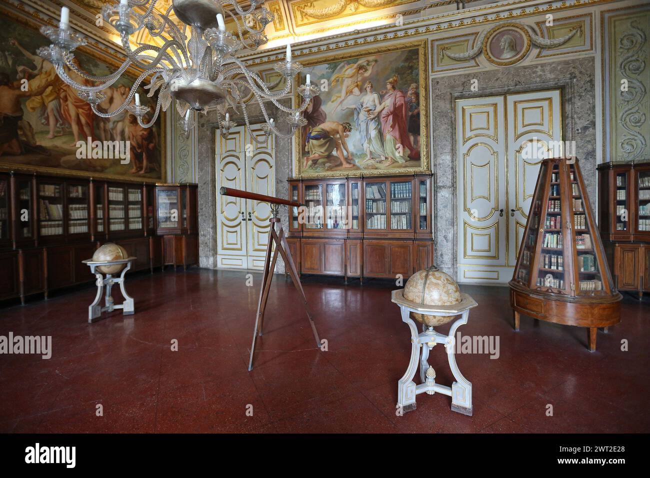 The library in the royal apartments inside the Royal Palace of Caserta ...