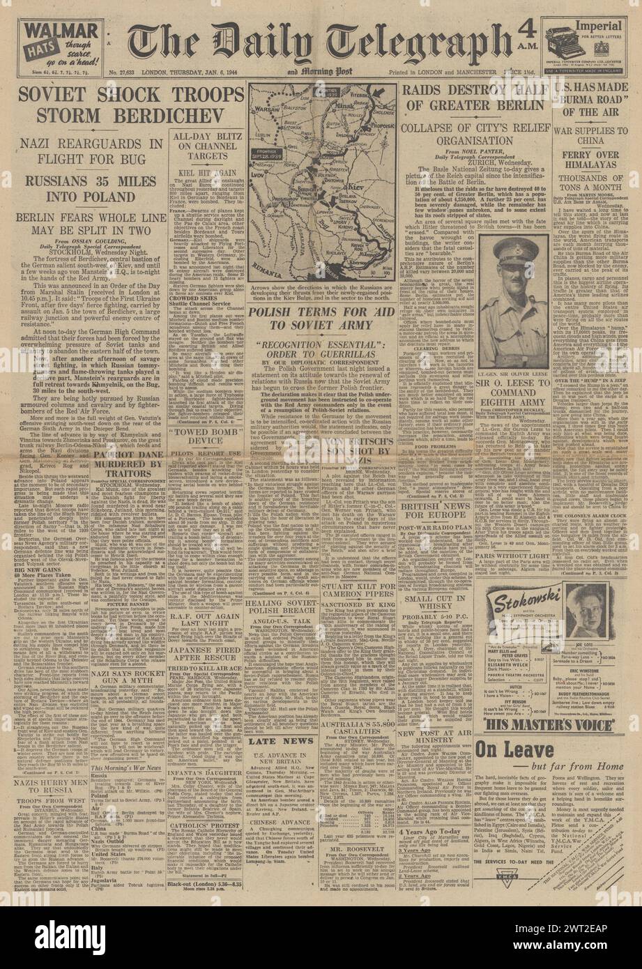 1944 The Daily Telegraph front page reporting Red Army capture ...