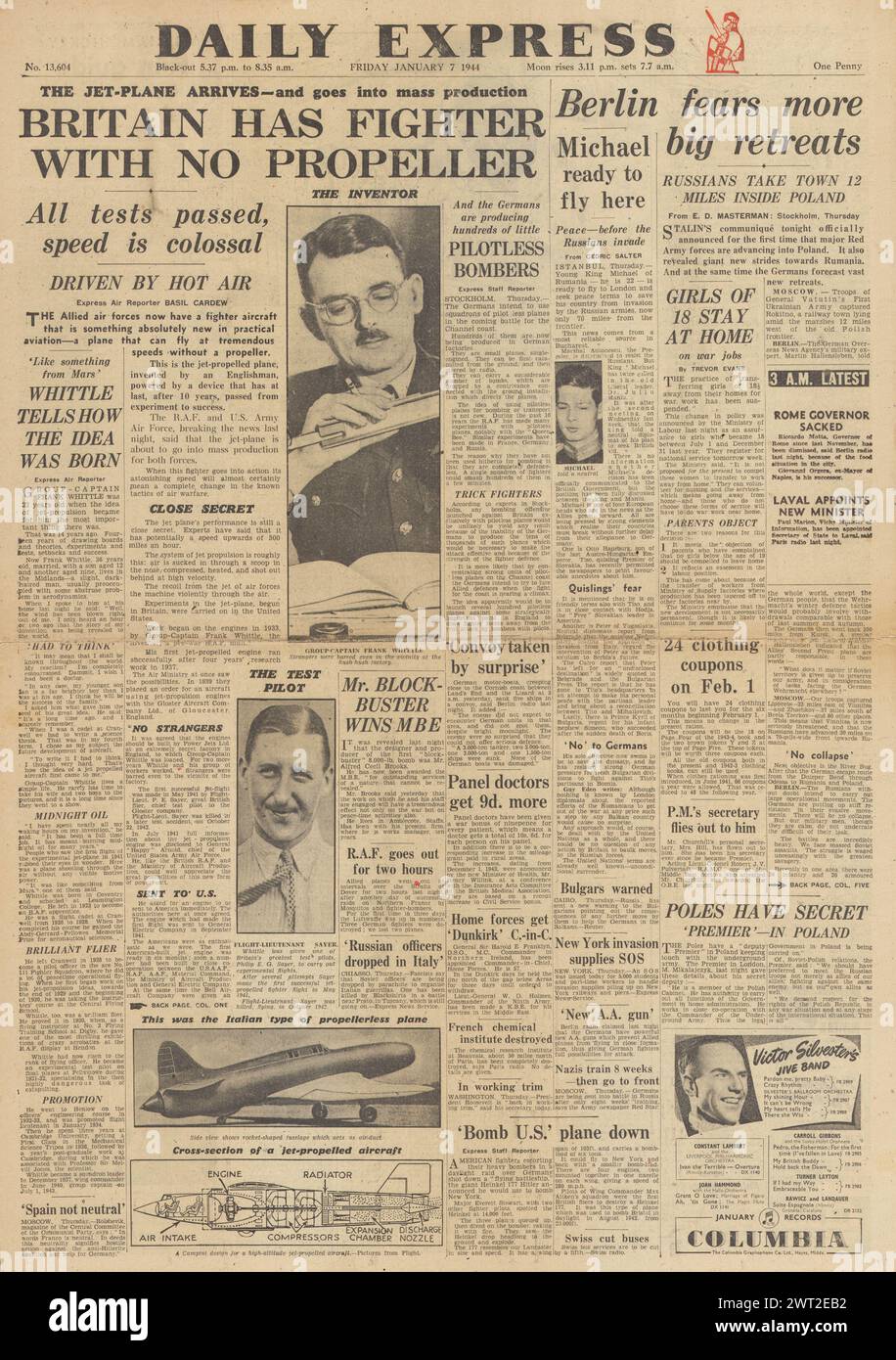 1944 Daily Express front page reporting Red Army capture Berdichev and ...