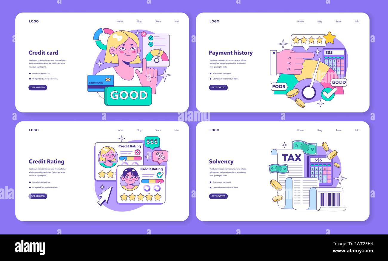 Credit card web banner or landing page set. Bank-offered financing of ...
