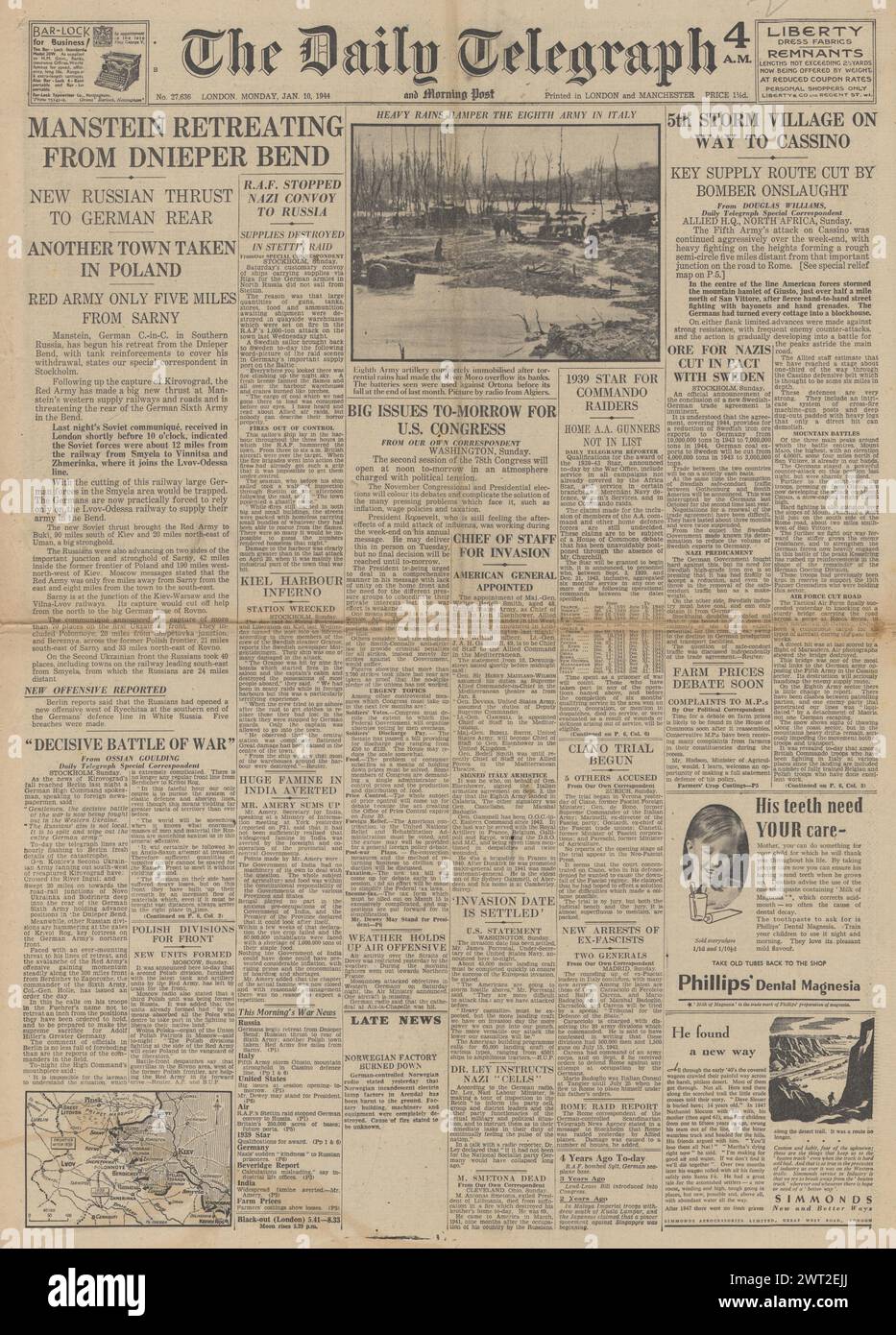 1944 The Daily Telegraph front page reporting Red Army advance on ...