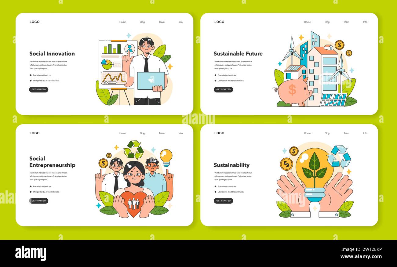 Social entrepreneurship web banner or landing page set. Business ...