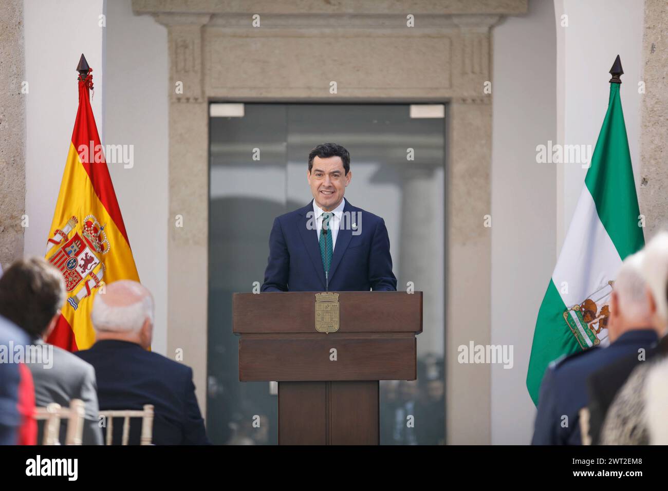 The president of the Junta de Andalucía, Juanma Moreno, speaks at the ...