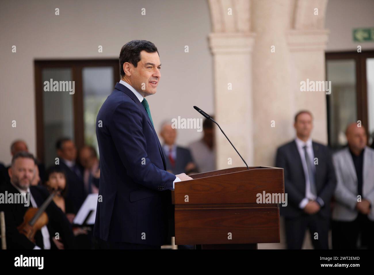The president of the Junta de Andalucía, Juanma Moreno, speaks at the ...