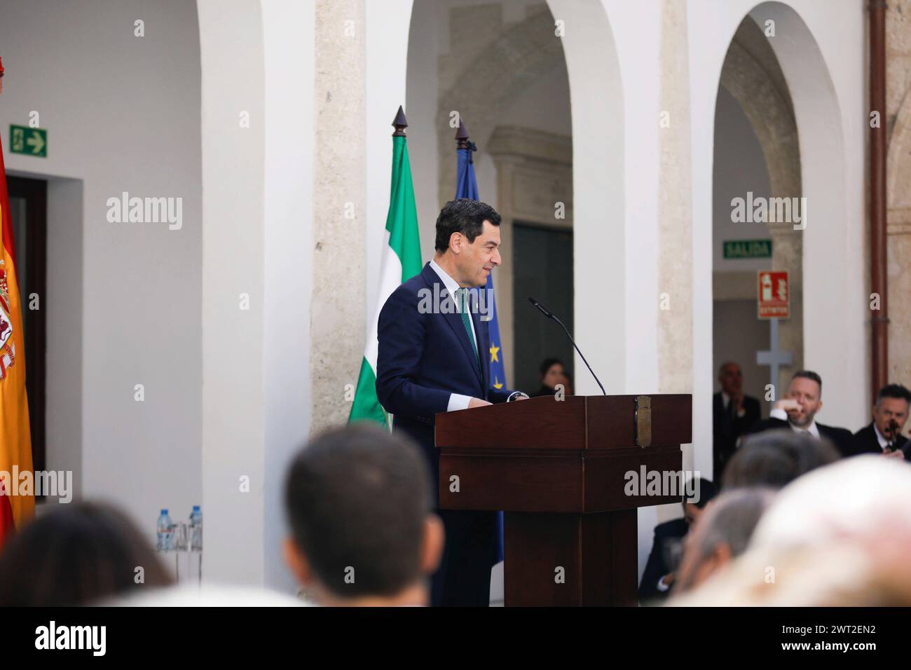 The president of the Junta de Andalucía, Juanma Moreno, speaks at the ...