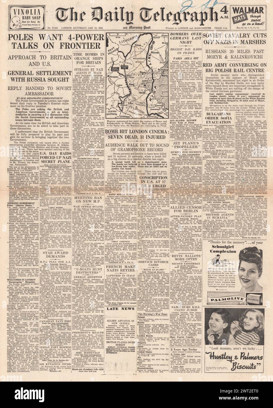 1944 The Daily Telegraph front page reporting Red Army advance across ...
