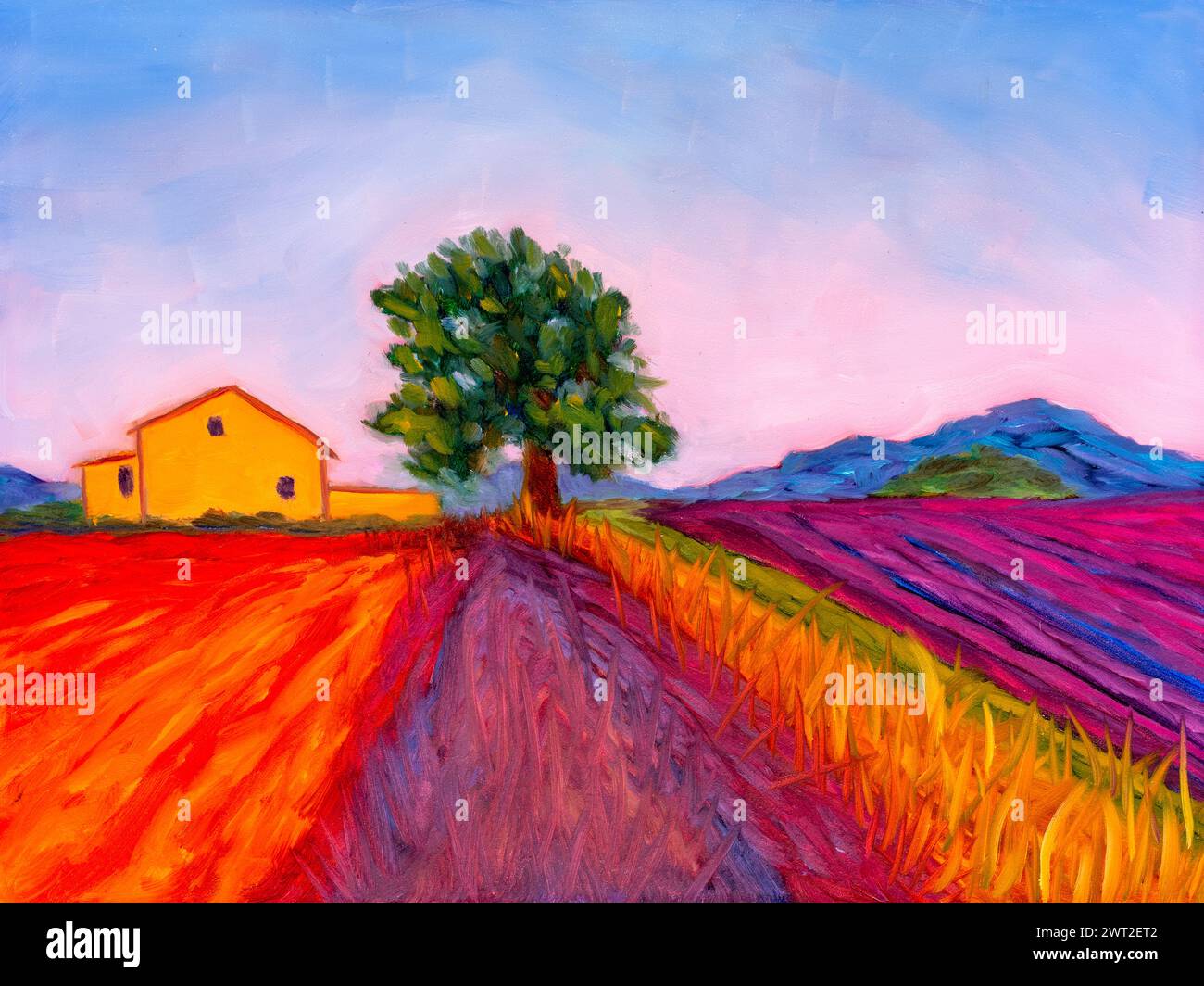 Contemporary impressionism oil painting of tuscan landscape with a ...