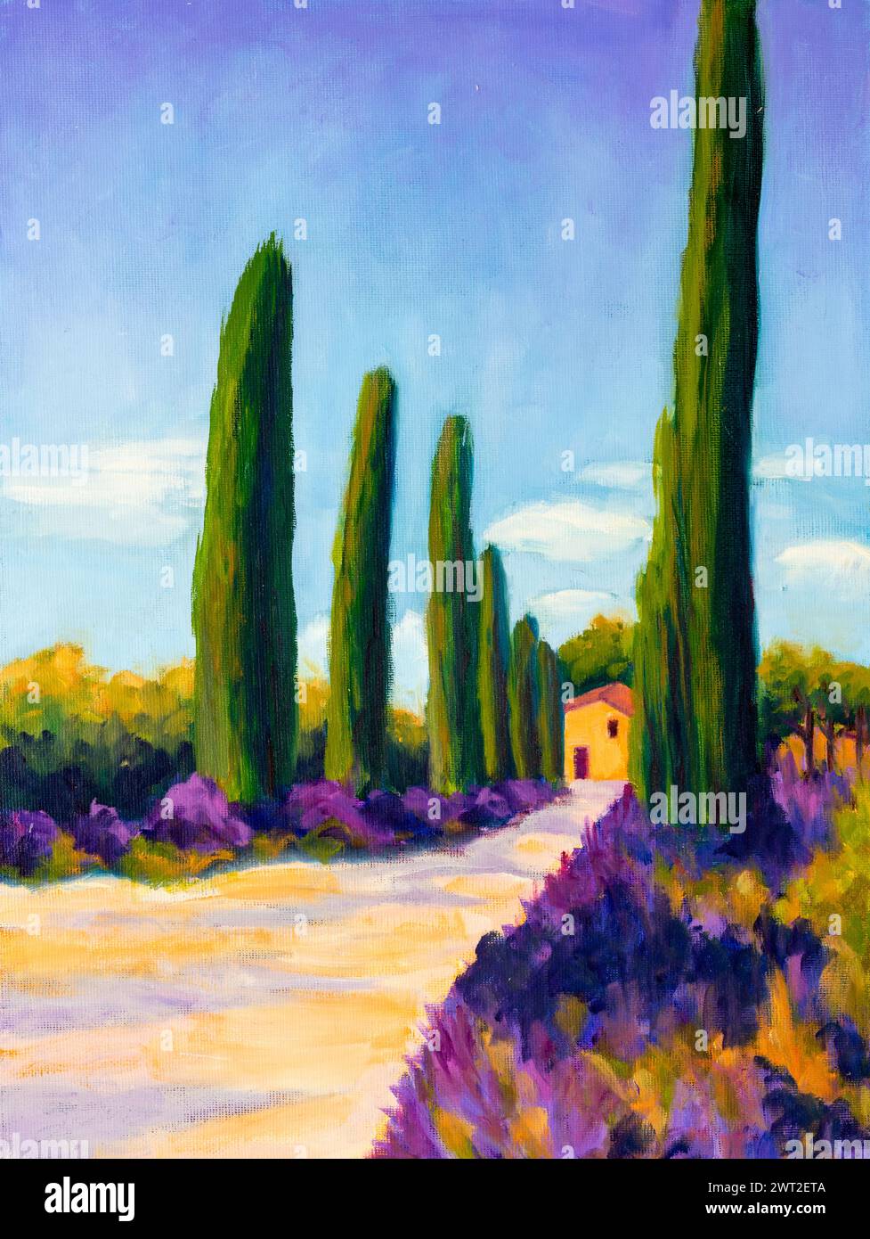 Contemporary impressionism oil painting of tuscan landscape with a ...