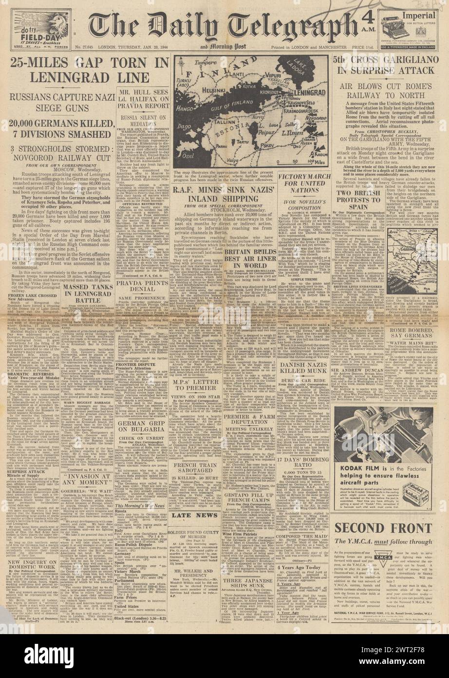 1944 The Daily Telegraph front page reporting Battle for Leningrad ...