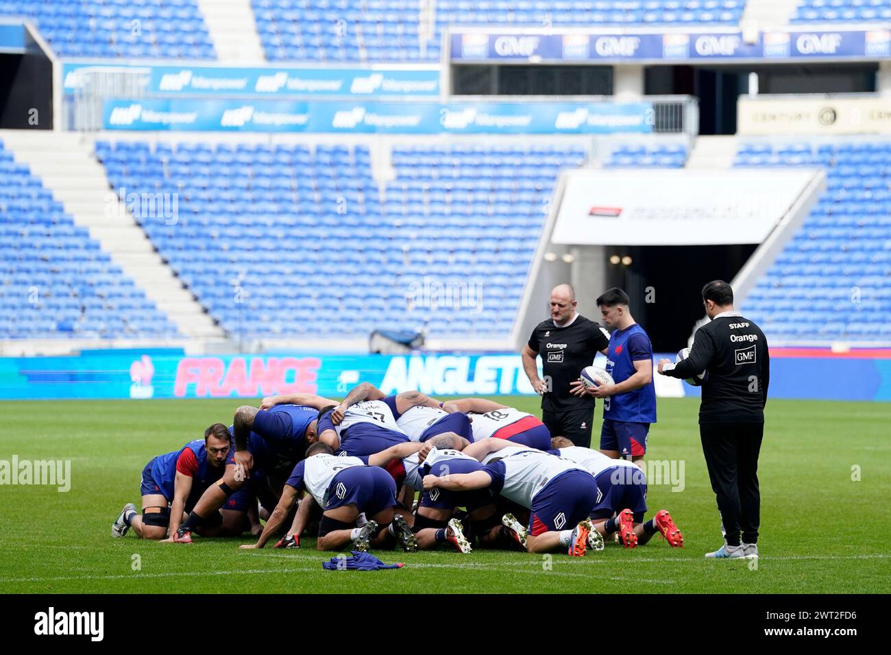 France players practice a scrum during the team run at the Groupama ...