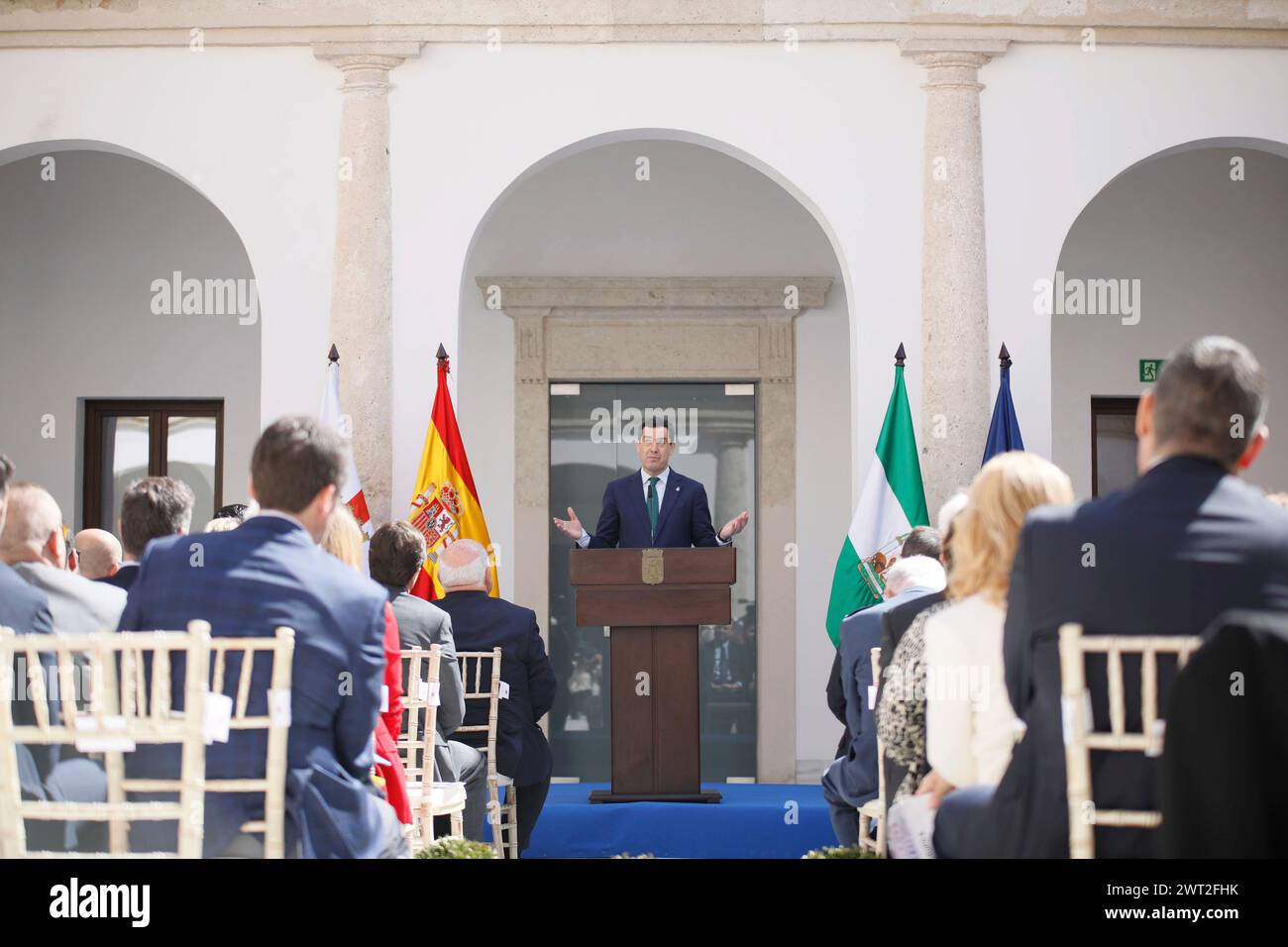 The president of the Junta de Andalucía, Juanma Moreno, speaks at the ...