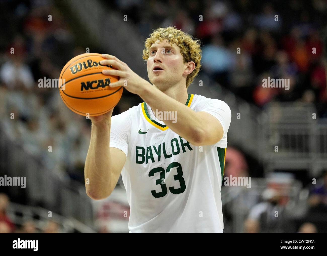 MAR 14 2024: Baylor Bears forward Caleb Lohner (33) lines up a free ...