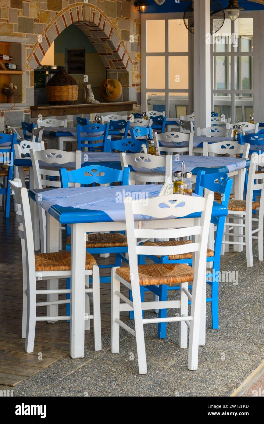 Kos, Greece - May 12, 2023: Tables with chairs in Greek seaside ...