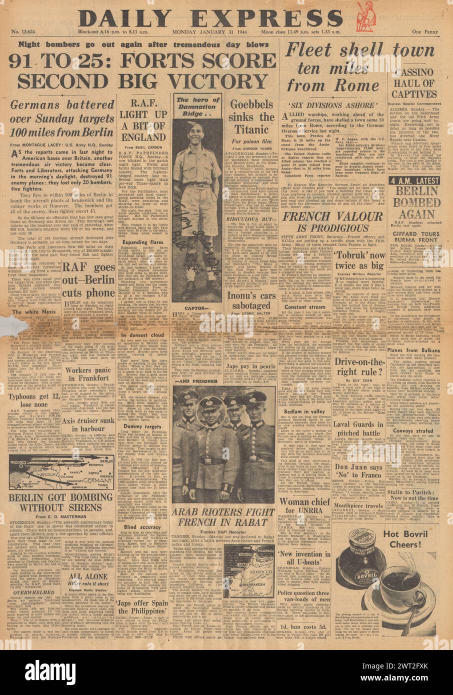 1944 Daily Express front page reporting Allies advance on Rome and ...