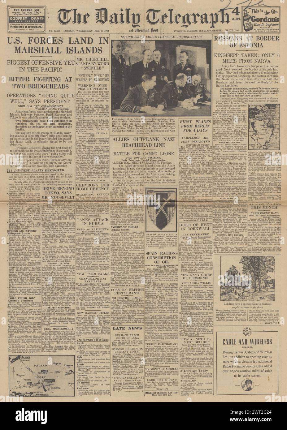 1944 The Daily Telegraph front page reporting Red Army on Estonian ...