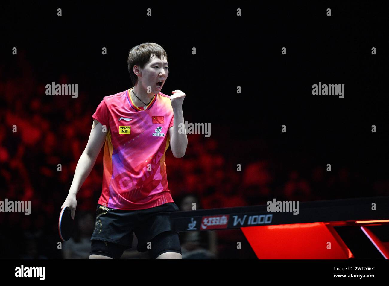 Singapore. 15th Mar, 2024. Wang Manyu of China celebrates scoring ...