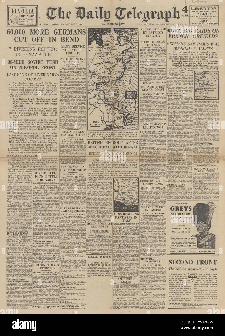 1944 The Daily Telegraph front page reporting Red Army advance on ...