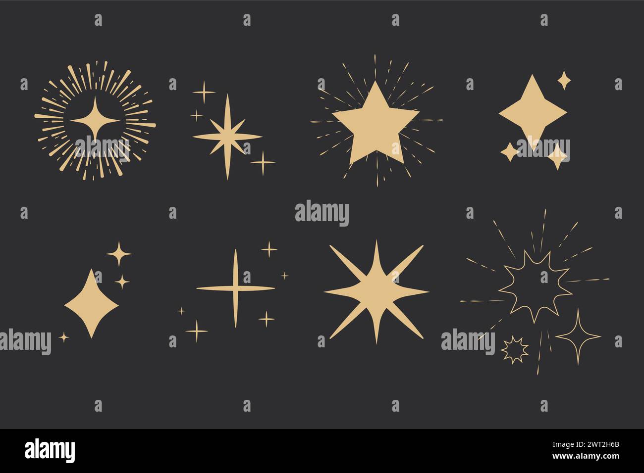 Set sparkle fireworks, star blink doodle gold sparkle holiday party explosion isolated on dark ...