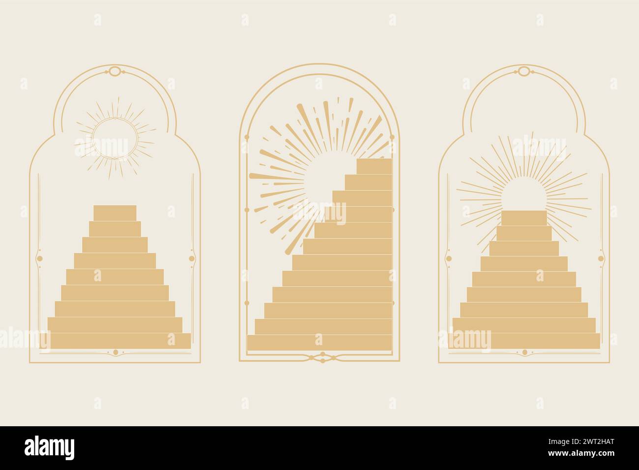 Set arch window line frame celestial, mystic with staircase, astrology ...