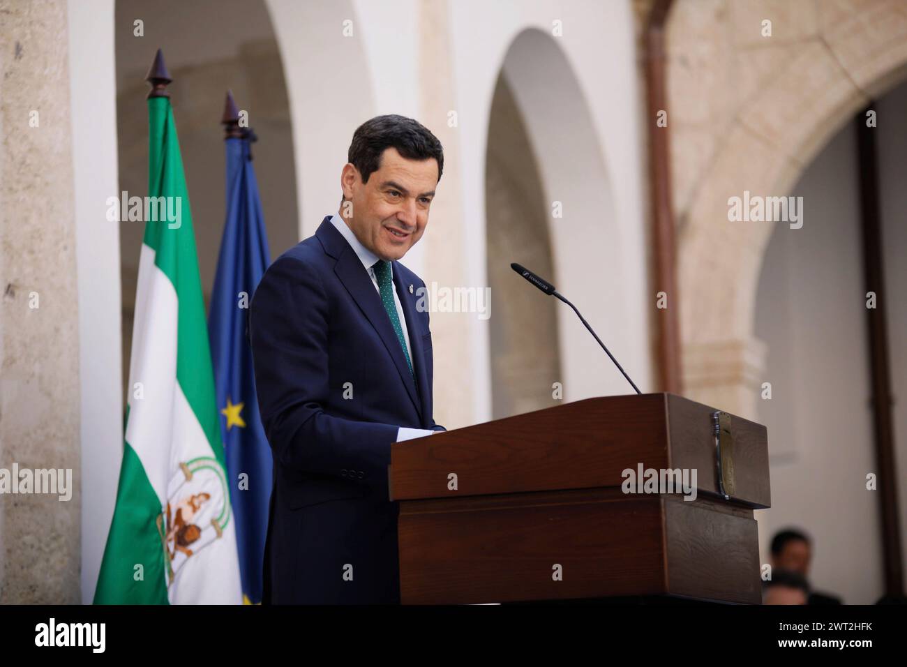 The president of the Junta de Andalucía, Juanma Moreno, speaks at the ...