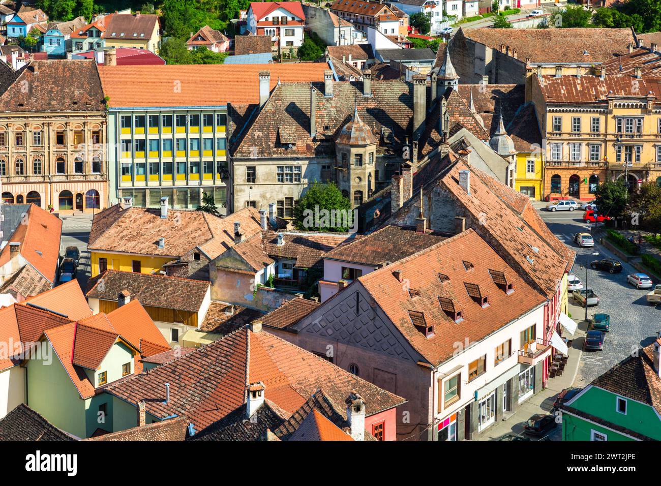 Aerial view of the old Sighisoara old town Stock Photo - Alamy