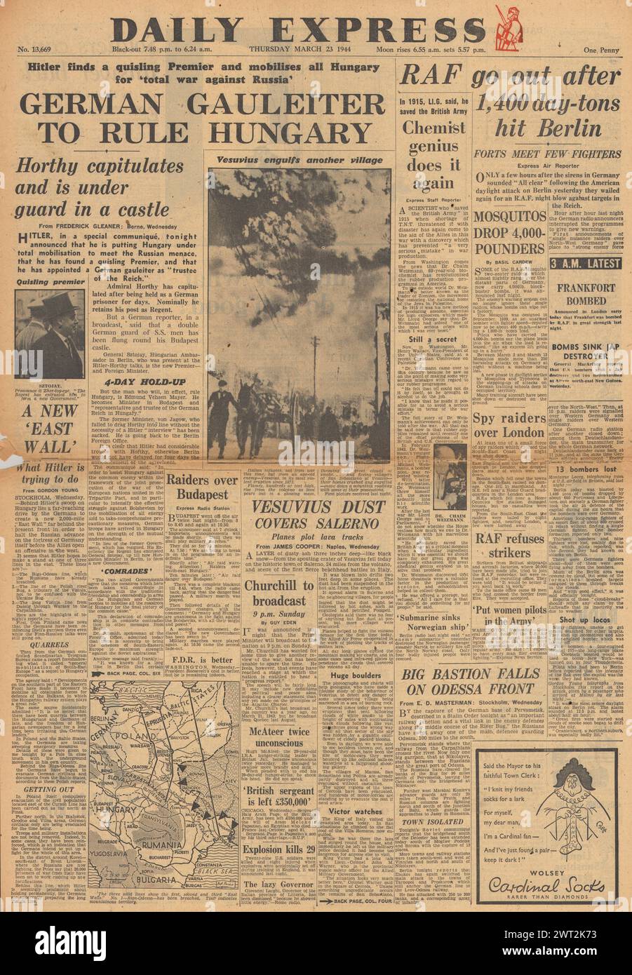 1944 Daily Express front page reporting Germany takes control of ...
