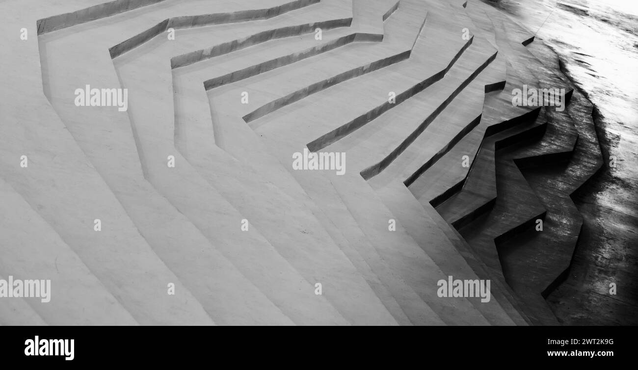 Abstract modern architecture background with gray concrete stairs in ...