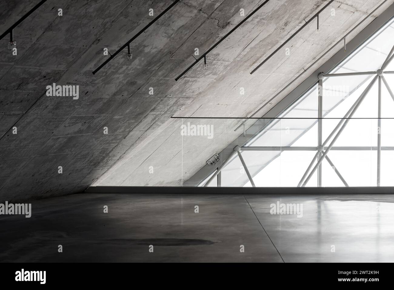Abstract modern concrete interior background with panoramic triangular ...