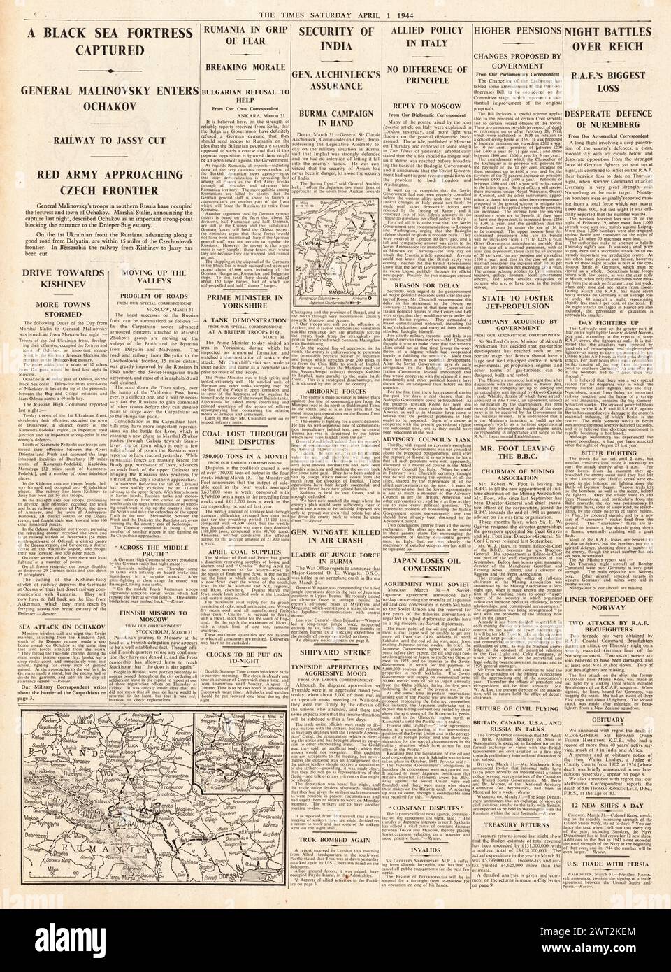 1944 The Times reporting Red Army capture Ochakov, Nurnberg bombed ...