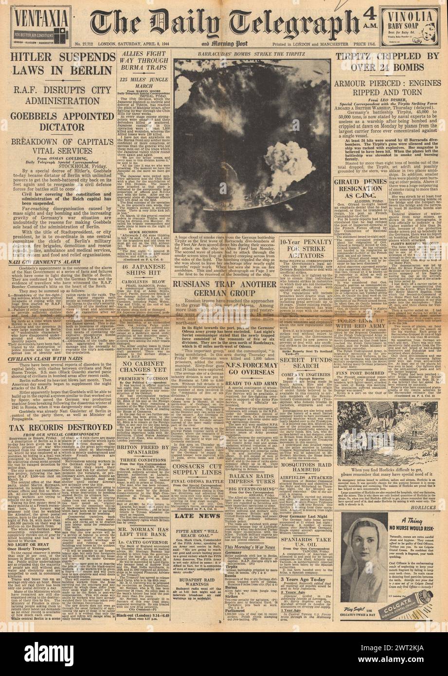 1944 The Daily Telegraph front page reporting German Army trapped at ...