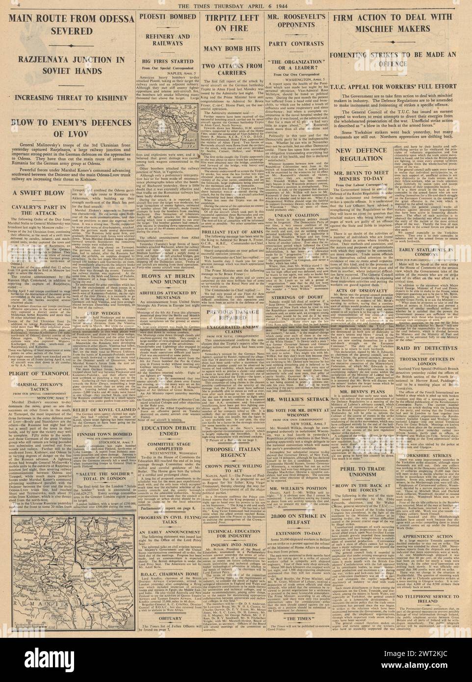 1944 The Times reporting German Army trapped at Odessa, RAF bomb the ...