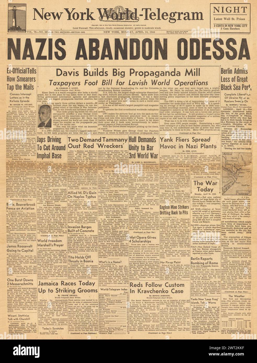 1944 New York World - Telegram front page reporting German Army ...
