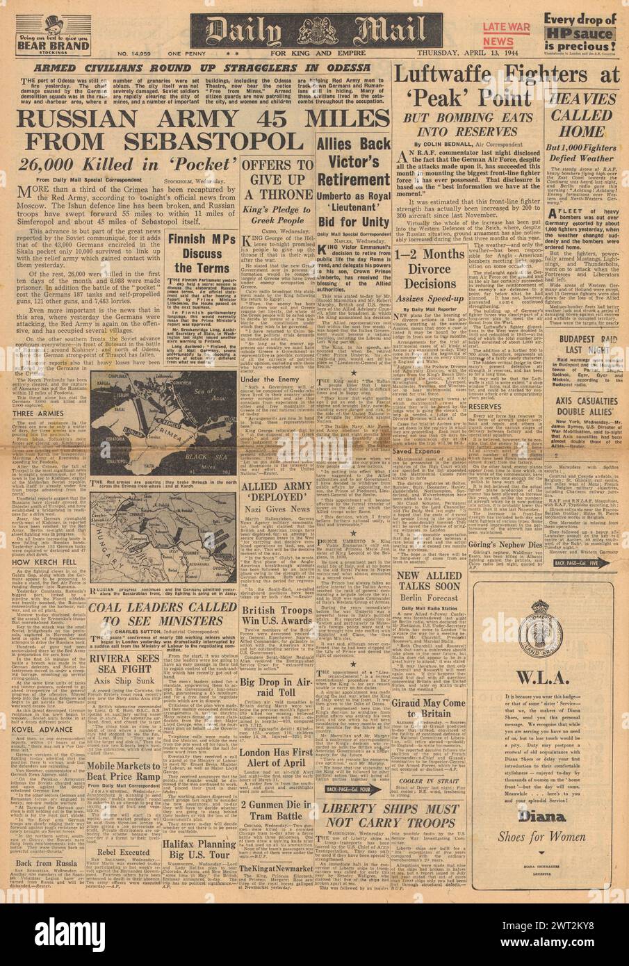 1944 Daily Mail front page reporting Red Army advance towards ...