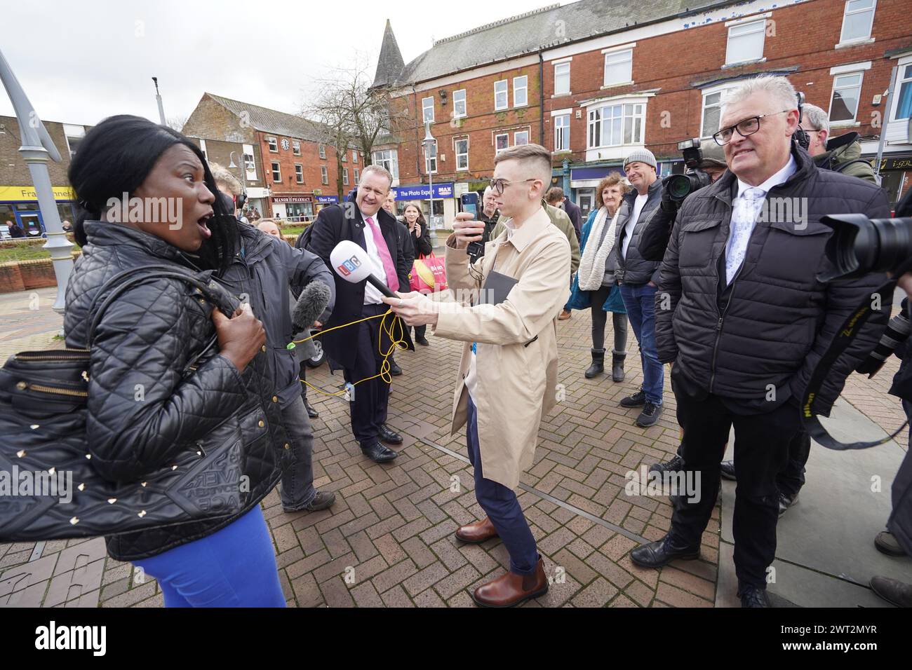 A woman heckles former Conservative deputy chairman Lee Anderson MP as ...