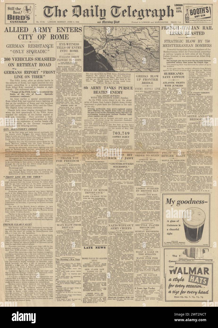 1944 daily telegraph front page hi-res stock photography and images - Alamy