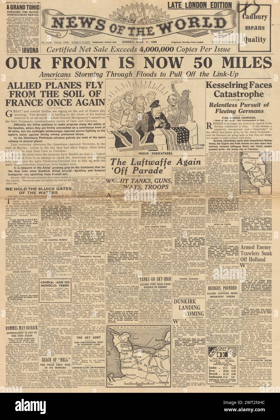 1944 News Of The World front page reporting Battle of Caen, Battle of ...