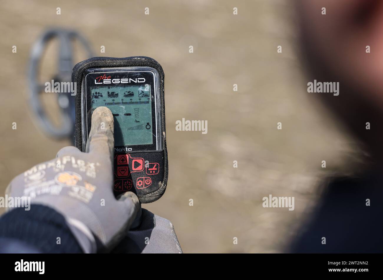 Bergheim, Germany. 15th Mar, 2024. Treasure hunter Carsten Konze points ...