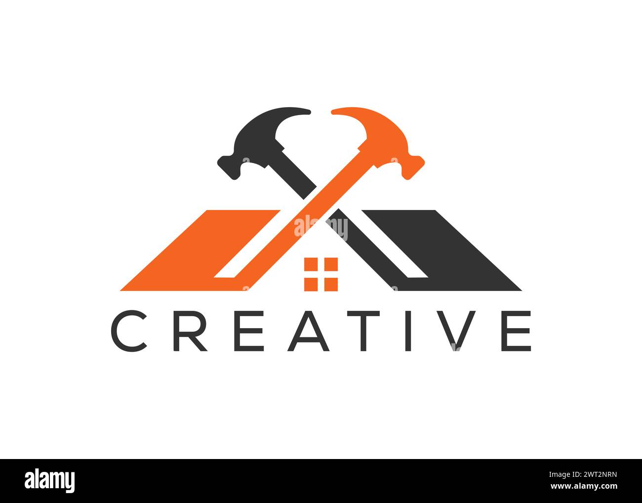 Minimal Building Construction logo vector template. Home and hammer ...