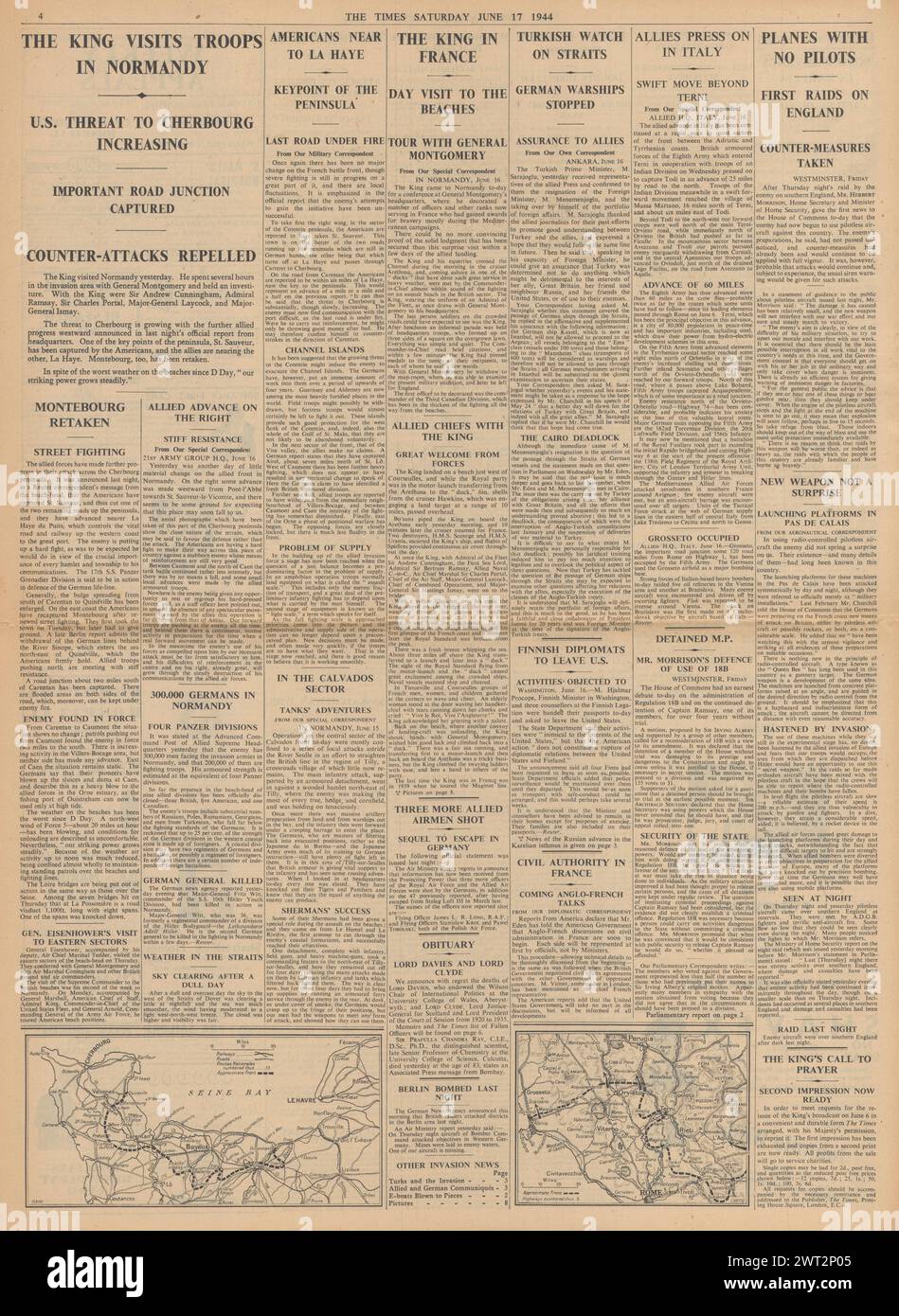 1944 The Times reporting Battle for Normandy, Allies advance on ...