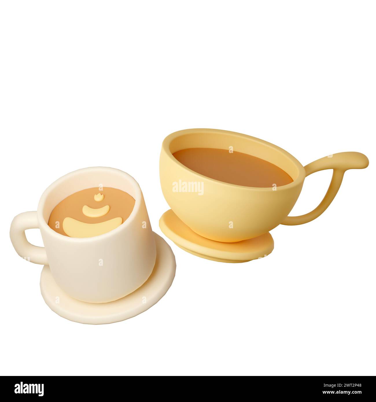 a set of coffee Cartoon Style Isolated on a White Background. 3d ...