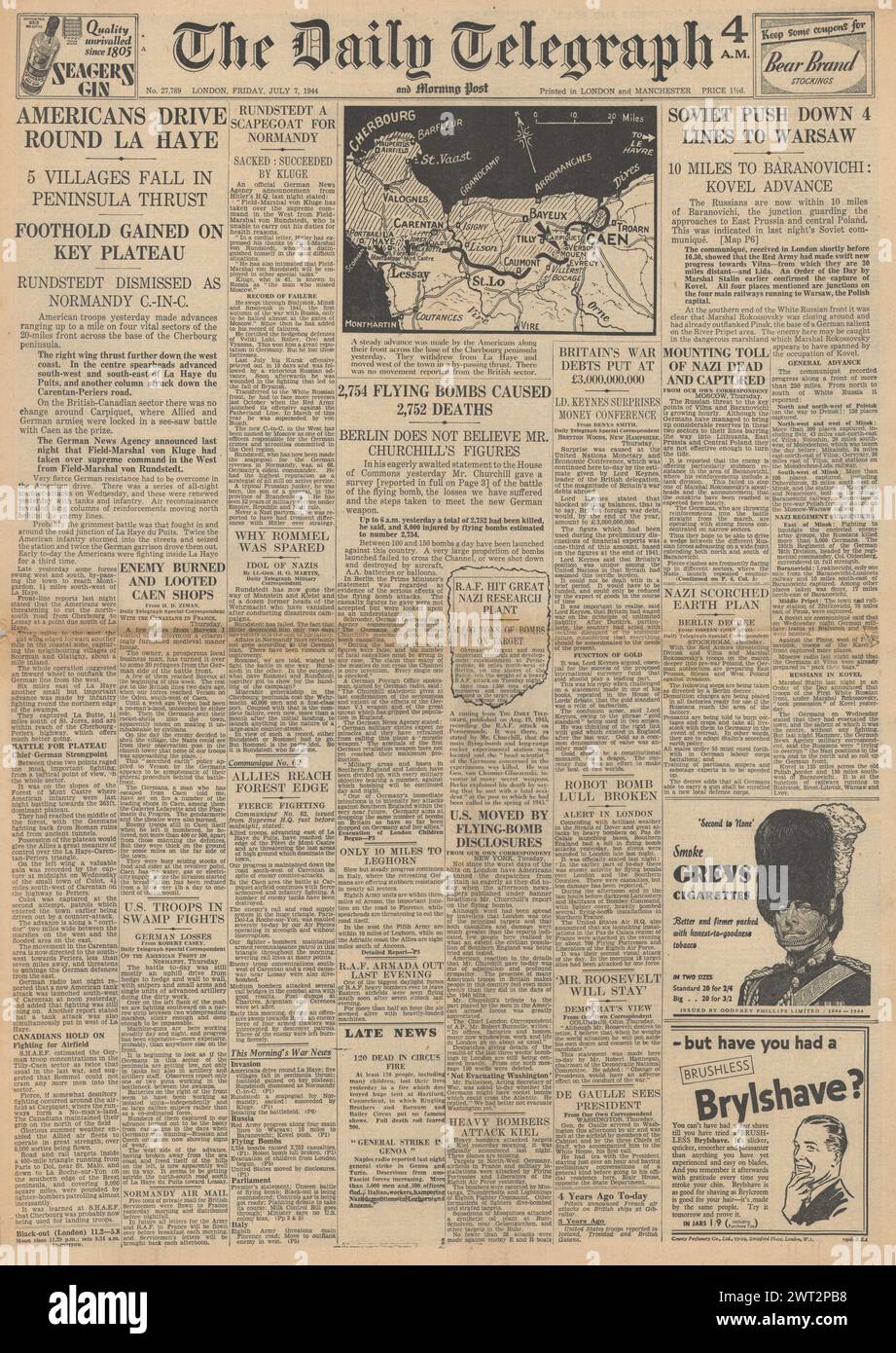 1944 Daily Telegraph front page reporting Battle for La Haye, Red Army ...