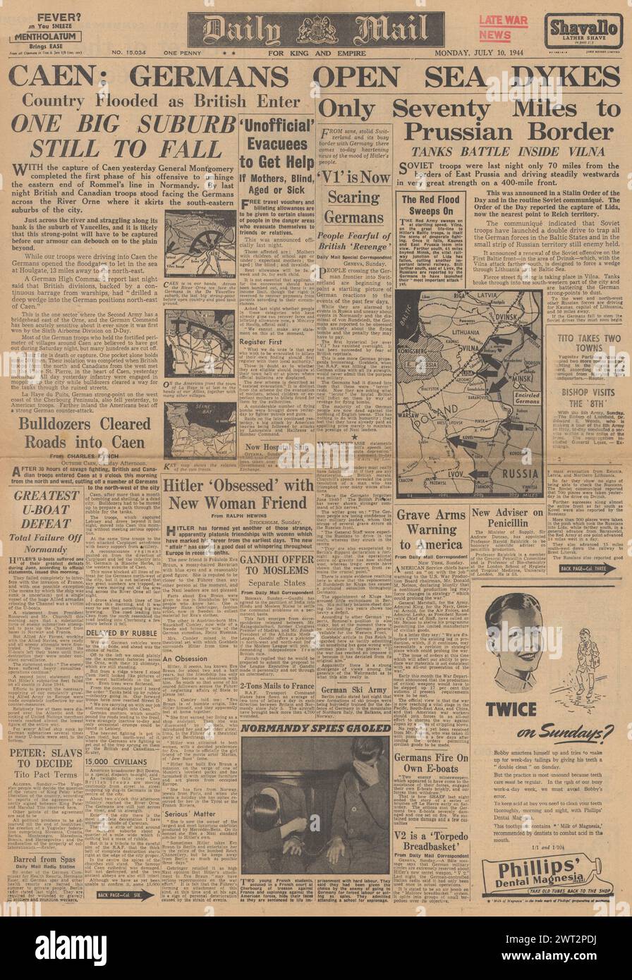 1944 Daily Mail front page reporting Red Army enter Vilna, Battle for ...