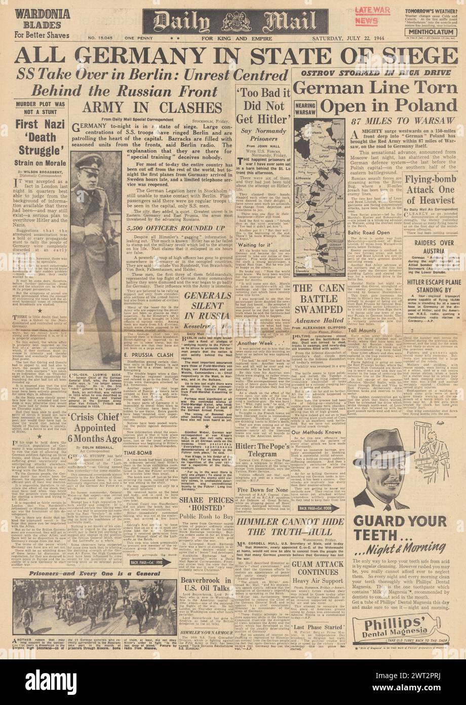 1944 Daily Mail front page reporting Red Army advance in Poland and ...