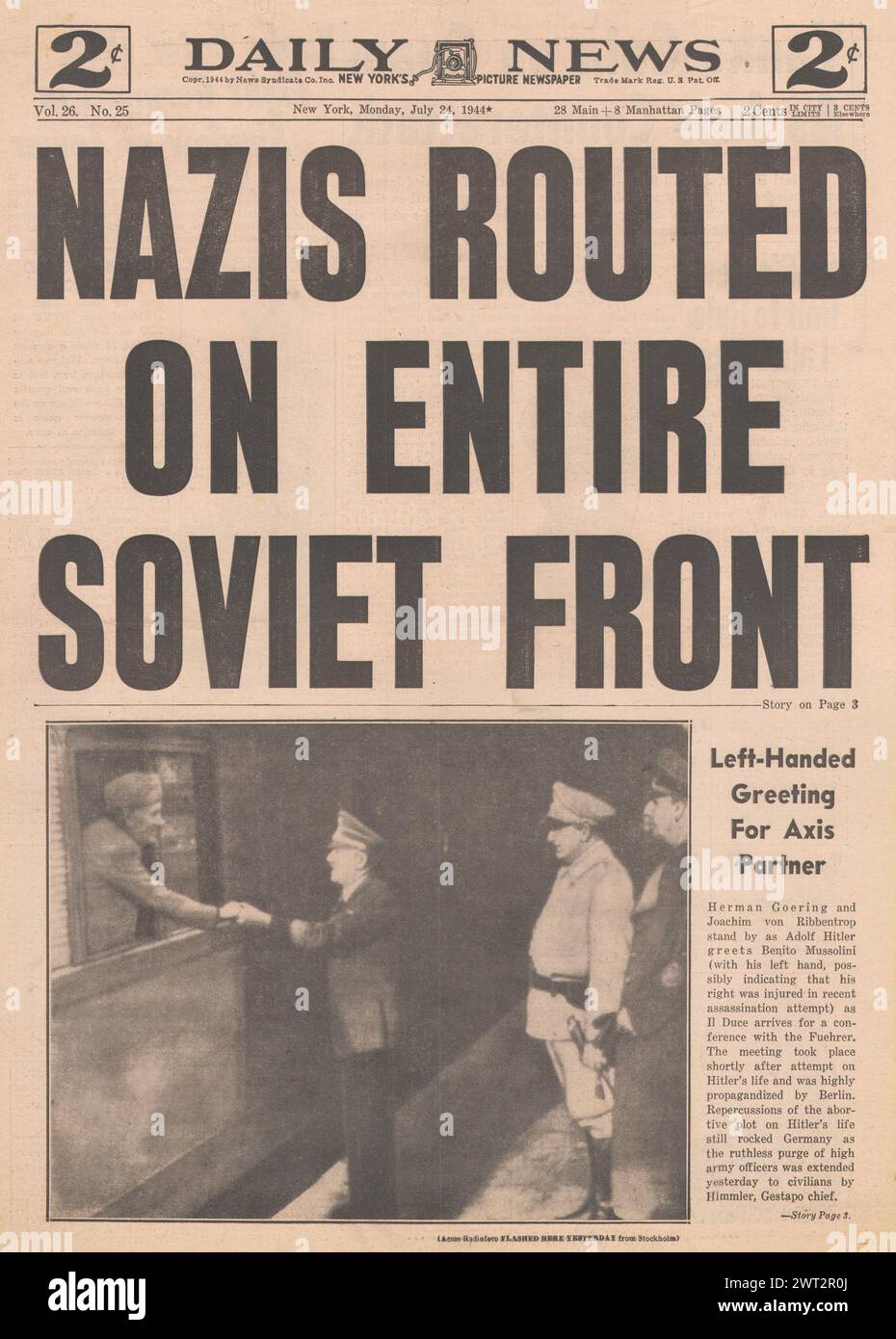 1944 Daily News front page reporting German Army routed on Eastern ...