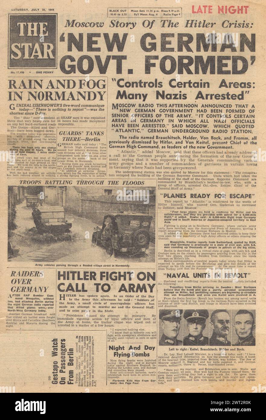 1944 The Star front page reporting New German Government formed ...